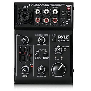 Pyle 3 Channel DJ Controller - USB Mixer Sound Audio Recording Interface with XLR & 3.5 mm Microphone Jack, Line In RCA, Rechargeable Battery, Mix Monitoring, For Professional/ Beginners - PAD15MXU