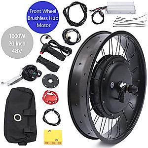 RIAHNEAH E-Bicycle Conversion Kit, 48V 1000W 20" Front Wheel Electric Bicycle Conversion Kit, Electric Bicycle Brushless Gearless Hub Motor Kit 48km/h High Speed Motor Wheel Kit