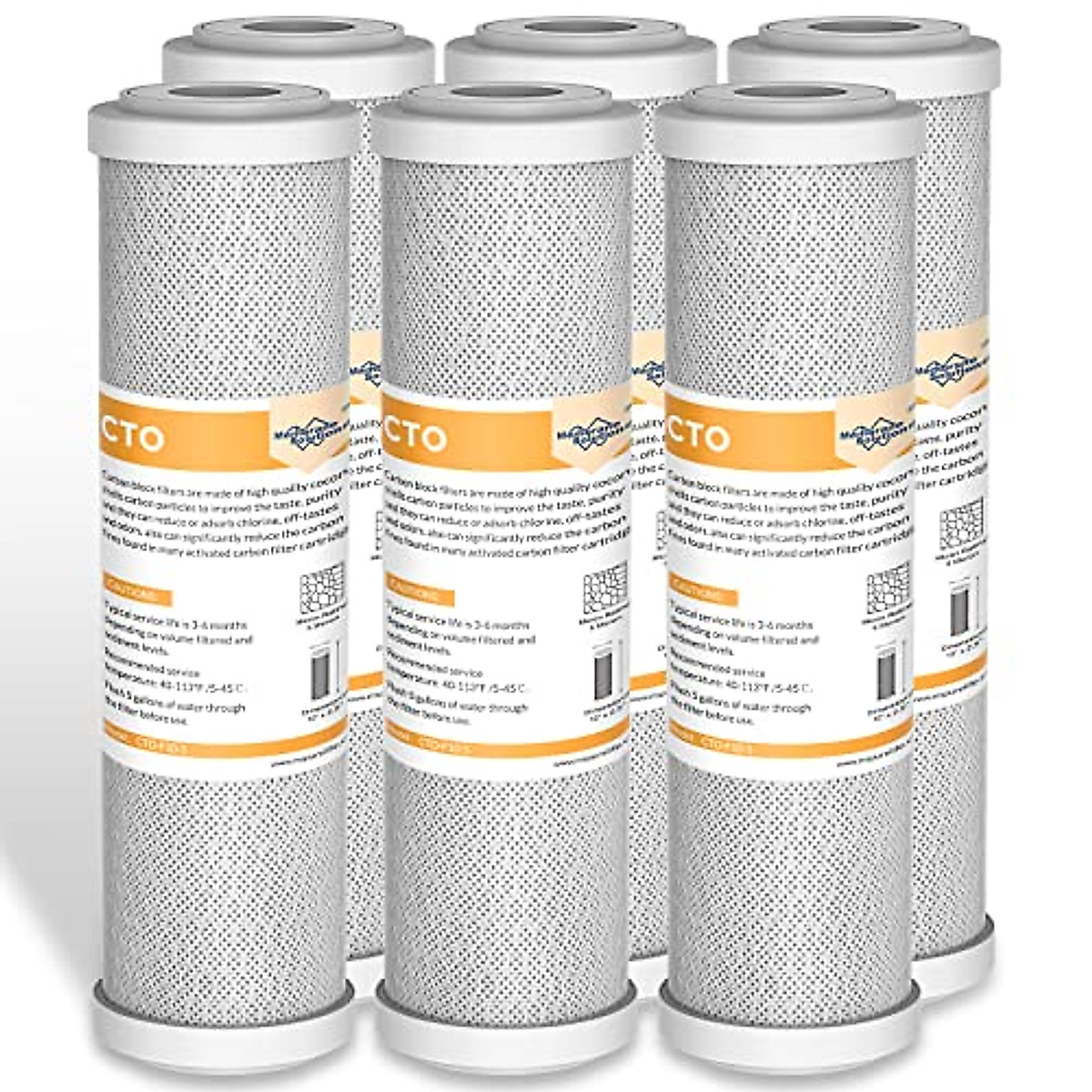 Membrane Solutions 5 Micron 2.5" x 10" CTO Carbon Block Water Filter Cartridge Replacement for Whole House Filtration Systems, Compatible with WFPFC8002, WFPFC9001, FXWTC, WHEF-WHWC, WHCF-WHWC, 6-Pack