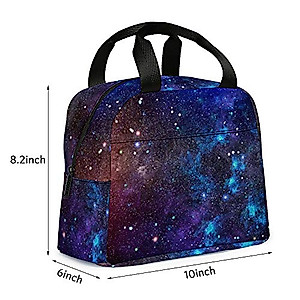 Outer Space Galaxy Lunch Bag, Reusable Tote Bag Lunch Box for Boys and Girls, Insulated Cooler Box Lunch Container with Front Pocket for Women Men Outdoor Picnic Fishing Travel Work (Midnight Blue)