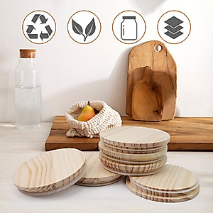 Semetall 6pcs Round Pine Wood Jar Lids with Silicone Sealing Rings 4.3 Inches Diameter Wooden Lids for Coffee Drink Mug Cup Beer Can Glasses