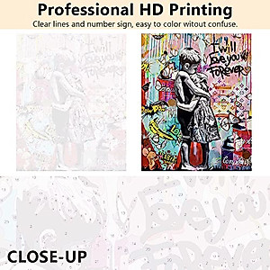 Graffiti Little Boy and Girl Paint by Numbers for Adults Modern Art Figure Street Painting by Numbers for Adults Beginner Acrylic Oil Painting Set Bohemian Style Girl Wall Decoration-16x20 Inch