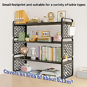 Atkits 3 Tier Desk Hutch Desktop Bookshelf Organizer Desk Hutch Top Only Computer Desktop Bookcase Countertop Storage Hutch Display Rack Table Top Shelves for Desk,Pink,3 Tier