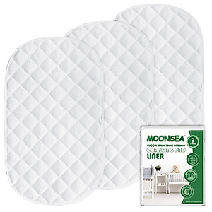 Diaper Changing Pad Liner Non-Slip, Waterproof Terry Mat Changing Pad Cover Liner, Quilted Absorbent Bassinet Liners Washable, 3 Pack 13"x 26" Reusable Portable Changing Table Pad White