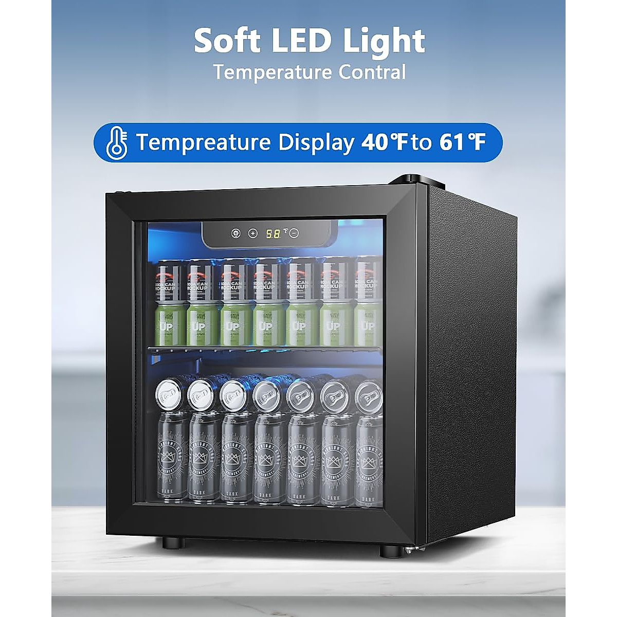 Joy Pebble Beverage Refrigerator Cooler 1.3 Cu.Ft, 12 Bottle 55 Can - Mini Fridge with Glass Door for Beer Drinks Wines,Freestanding beverage fridge with Adjustable Shelving