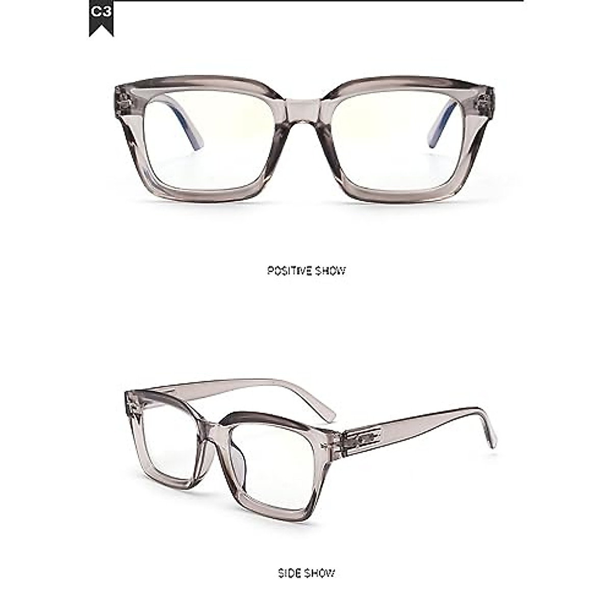 Akaia Blue Light Blocking (Rectangular) Reading Glasses, Anti Eyestrain, Computer Glasses, Gaming Glasses, TV Glasses for Women Men (Shiny Transparent Grey)