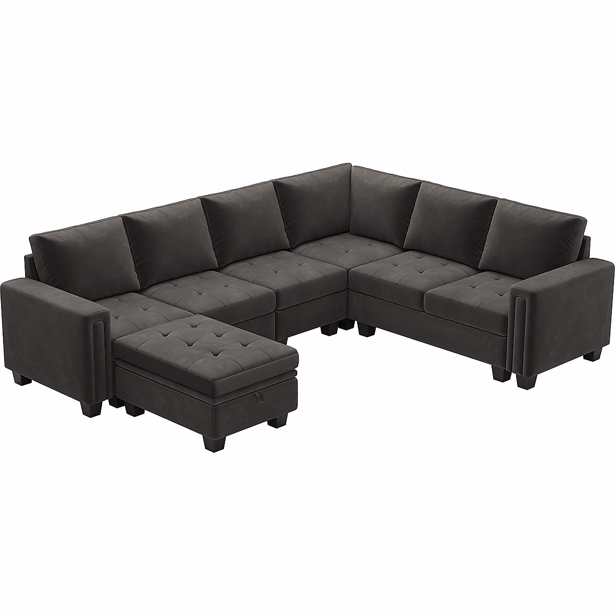 Belffin Velvet Modular Sectional Sofa with Storage Ottoman 6 Seater L Shaped Sectional Modular Sofa Couch with Reversible Chaise Convertible Corner Sectional Couch Grey
