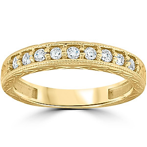 P3 POMPEII3 1/4ct Hand Engraved 14k Gold Diamond Wedding Ring - Size 9
