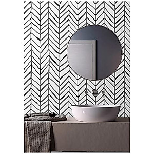 HAOKHOME 96020-1 Boho Stripe Peel and Stick Wallpaper Herringbone Black White Vinyl Self Adhesive Room Decor Contact Paper 17.7in x 9.8ft