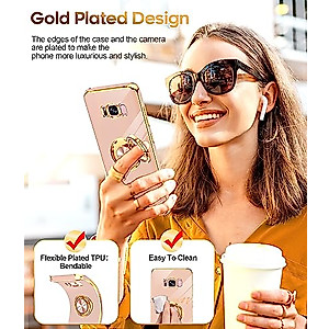 LeYi for Samsung Galaxy S8 Case [ Not Applicable S8 Plus] with 360° Rotatable Ring Holder Magnetic Kickstand, Plating Rose Gold Edge Protective Case, Pink