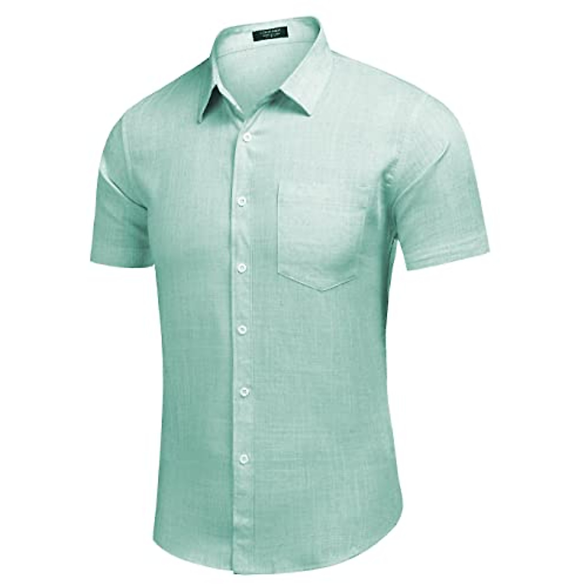 COOFANDY Mens Shirt Casual Button Down Chambray Plain Dress, Linen - Light Green, Large, Short Sleeve