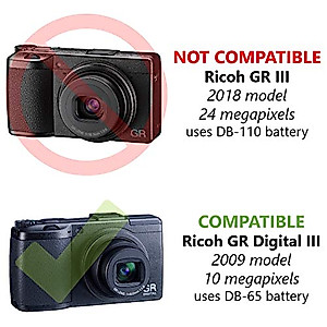 Wasabi Power Battery (2-Pack) and Charger for Ricoh DB-65 and Ricoh G700, G700SE, G600, GR, GR Digital, GR Digital II, GR Digital III, GR Digital IV, GX100, GX200, Caplio R3, R4, R5, R30