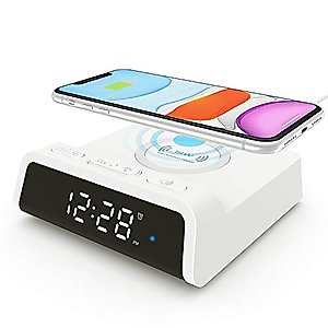 Alarm Clock with 15W Fast Wireless Charging Pad, Snooze Alarm Clock with 4 Brightness 12/24H,Compatible with iPhone,Galaxy, Samsung,LG,Android,AirPods Wireless Charger for Bedroom,Additional USB Port