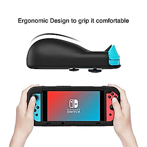 Teyomi Protective Silicone Case for Nintendo Switch, Grip Cover with Tempered Glass Screen Protector, 2 Storage Slots for Game Cards, Shock-Absorption & Anti-Scratch (Black)