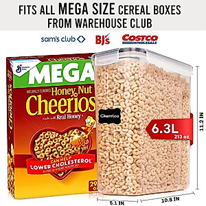 Shazo 2PC 6.3L /213OZ EXTRA Large Airtight Food Storage Cereal Containers for Bulk Food Storage BPA-Free Plastic Cereal Container with Labels & pen Pantry Organization and Storage Canister for Rice, Pasta, Sugar & Flour
