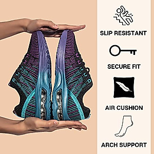 Omega Walk Women's Athletic Walking Shoes | Athletic Gym Jogging Sneakers | Purple Lace-up Casual Platform Sneakers | Mesh, Breathable, Air Cushion Comfortable & Breathable Work Sneakers