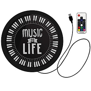 The Geeky Days Music is Life Piano Keys Round LED Neon Sign Piano Keyboard LED Lighting Decor Music Studio Open Sign with Colorful Changes