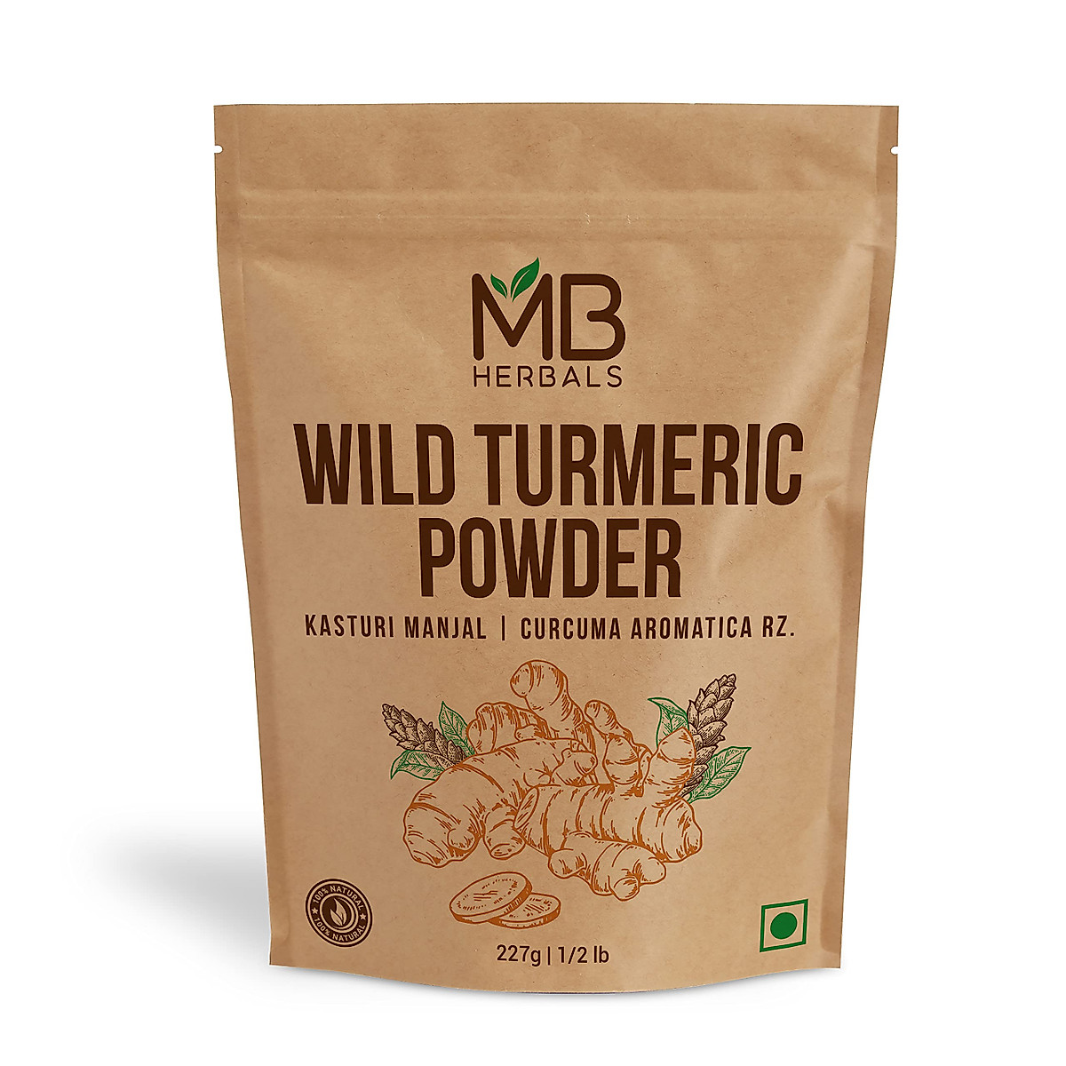 MB Herbals Wild Turmeric Powder 8 oz / 0.5 LB | Organic-Cultivated Kasturi Manjal| Amba Haldi | Kasturi Turmeric | No Preservatives | Chemical Free | For Face Packs & Face Mask