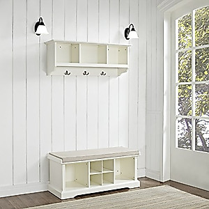 Crosley Furniture Brennan Entryway Storage Bench and Hanging Shelf Set, White
