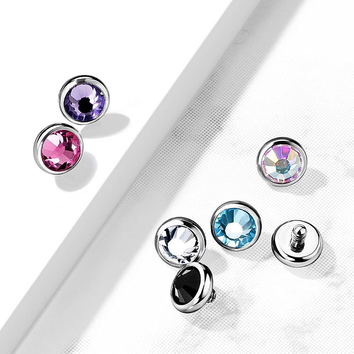 Pierced Owl 14GA G23 Implant Grade Titanium Bezel Set CZ Crystal Internally Threaded Dermal Anchor Top (Aurora Borealis)