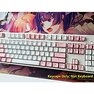 104 Keys Pink White Doubleshot Laser Carving Thick PBT Keycaps ANSI Layout OEM Profile for Cherry MX Gaming Mechanical Keyboard (Pink&Blue)