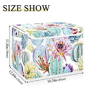xigua Cactus Storage Bin with Lids Larger Collapsible Decorative Cube Storage Bins with Handles Divider for Bedroom Closet Living Room