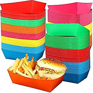 PerKoop 240 Pcs Colorful Food Trays Bulk Rainbow Paper Food Boats Disposable Food Serving Holder Trays Hamburgers Hot Dog Dessert Paper Plates Bowls for Carnival Neon Glow Birthday Party Supplies