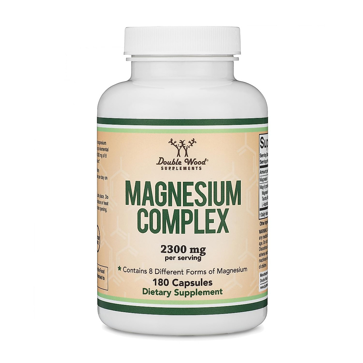 Magnesium Complex Supplement 180 Capsules (436mg Elemental Magnesium Provided by 2,300mg of Eight Different Forms of Magnesium) MAG-8 Provides 100% Daily Recommended Value of Magnesium by Double Wood
