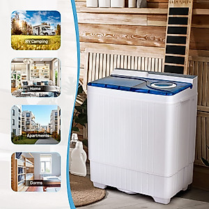 Giantex Washing Machine Semi-automatic, Twin Tub Washer with Spin Dryer, 26lbs Capacity, Built-in Drain Pump, Portable Laundry Washer, Compact Washing Machine for Apartment, Dorm and RV (White+Blue)