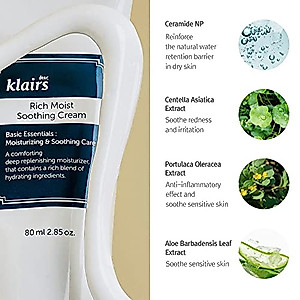 DearKlairs Rich Moist Soothing Cream 80ml, Sensitive Skin, Hypoallergenic, Centella Asiatica, Ceremide, Moisturizer, Full Hydration, Non-sticky texture, K-beauty