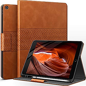 auaua Case for iPad 9th/8th/7th Generation 10.2 inch (2021/2020/2019 Released), with Pencil Holder, Vegan Leather, Auto Sleep/Wake Smart Cover (Brown)