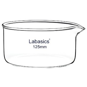 Labasics Crystallizing Dish with Spout and Heavy-Duty Rim, Thick-Walled Design High Borosilicate Glass Reusable Crystallizing Dishes for Crystallization and Evaporation, 500 ml Capacity OD 125 mm