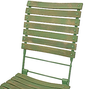 Sunnydaze Cafe Couleur European Chestnut Wooden Folding Bistro Chair - Portable, Compact Side Chair - Indoor or Outdoor Use - Patio, Deck, Balcony, Camping and Spare Seating - Green - Set of 2