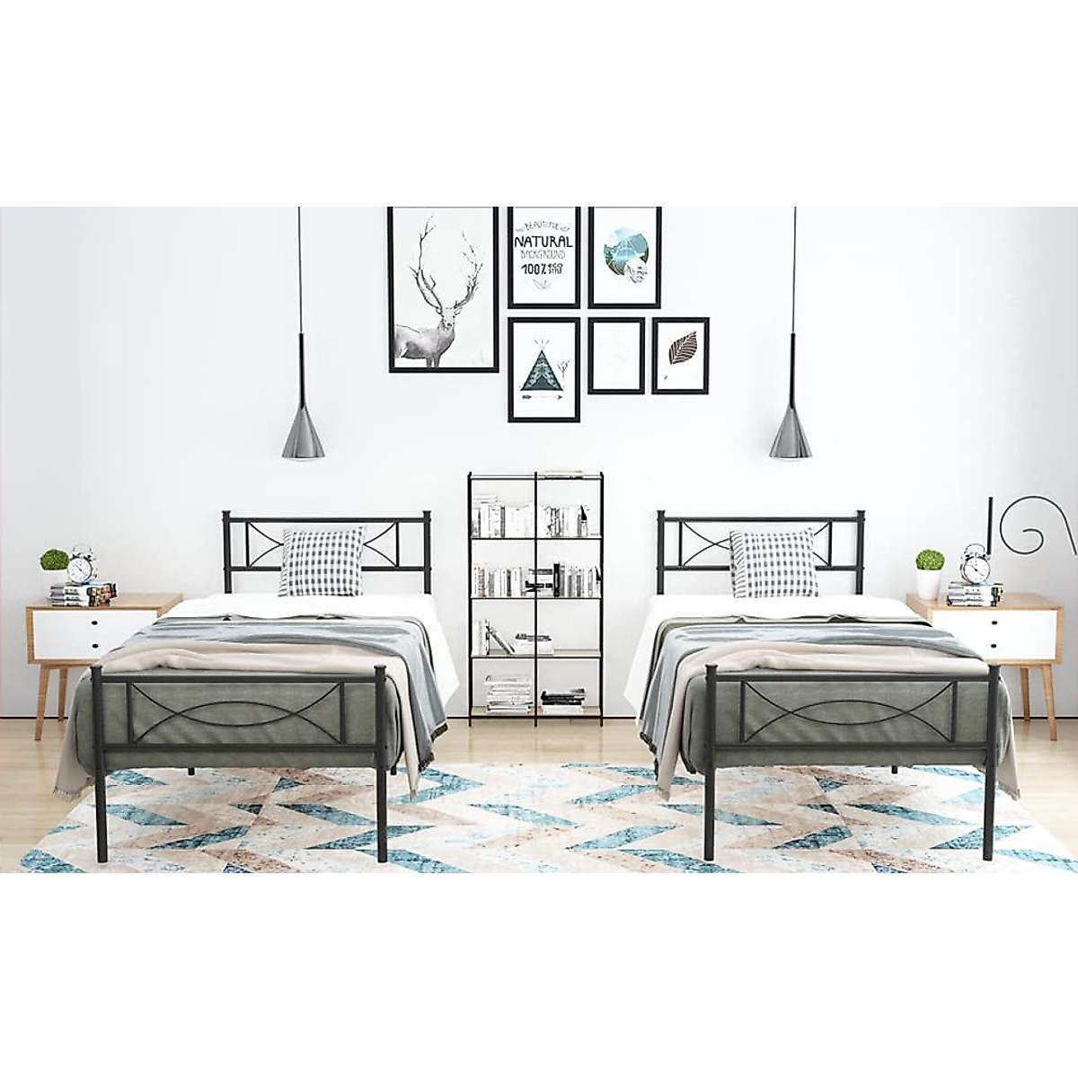 GIME (2 Piece) Twin Bed Frames No Box Spring Needed Mattress Foundation Single Bed with Headboard