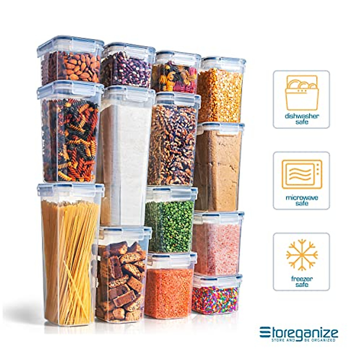 Storeganize 14pc Airtight Food Storage Containers With Lids, Great Pantry Storage Container Set WITH INGENIOUSLY DESIGNED LIDS For Rice, Kitchen Storage Containers For Pantry Organization and Storage