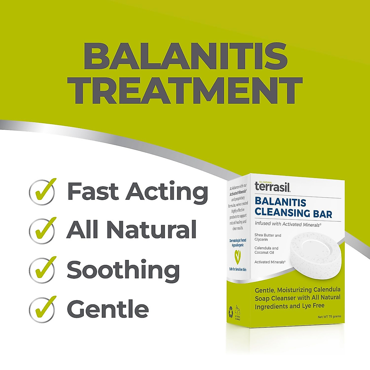 terrasil Balanitis Soap for Men, Care & Relief from Balanitis Symptoms: Itch, Redness. Natural, Dermatologist Tested & Hypoallergenic Approved (75gm)