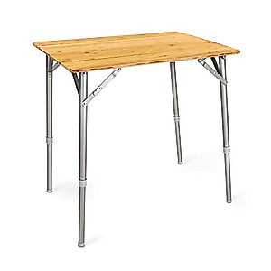 Navaris Portable Folding Bamboo Table - Woden Height Adjustable, Camping Table for Outdoors, Picnics with Telescopic Aluminum Legs