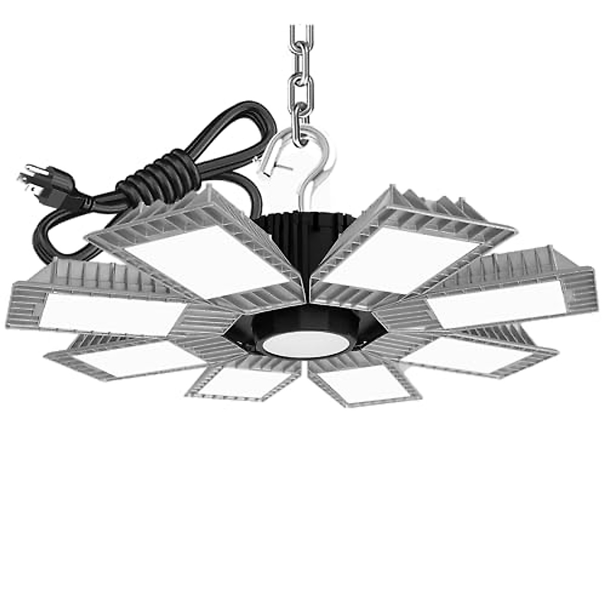 CODAFUL LED High Bay Light 8 Panels 300W LED Garage Lights with US Plug 5ft Cable 85-277V, Light for Wet Location Warehouse Residential Barn Factory Workshop, Shop Lighting (250W-1Pack, Silvery)