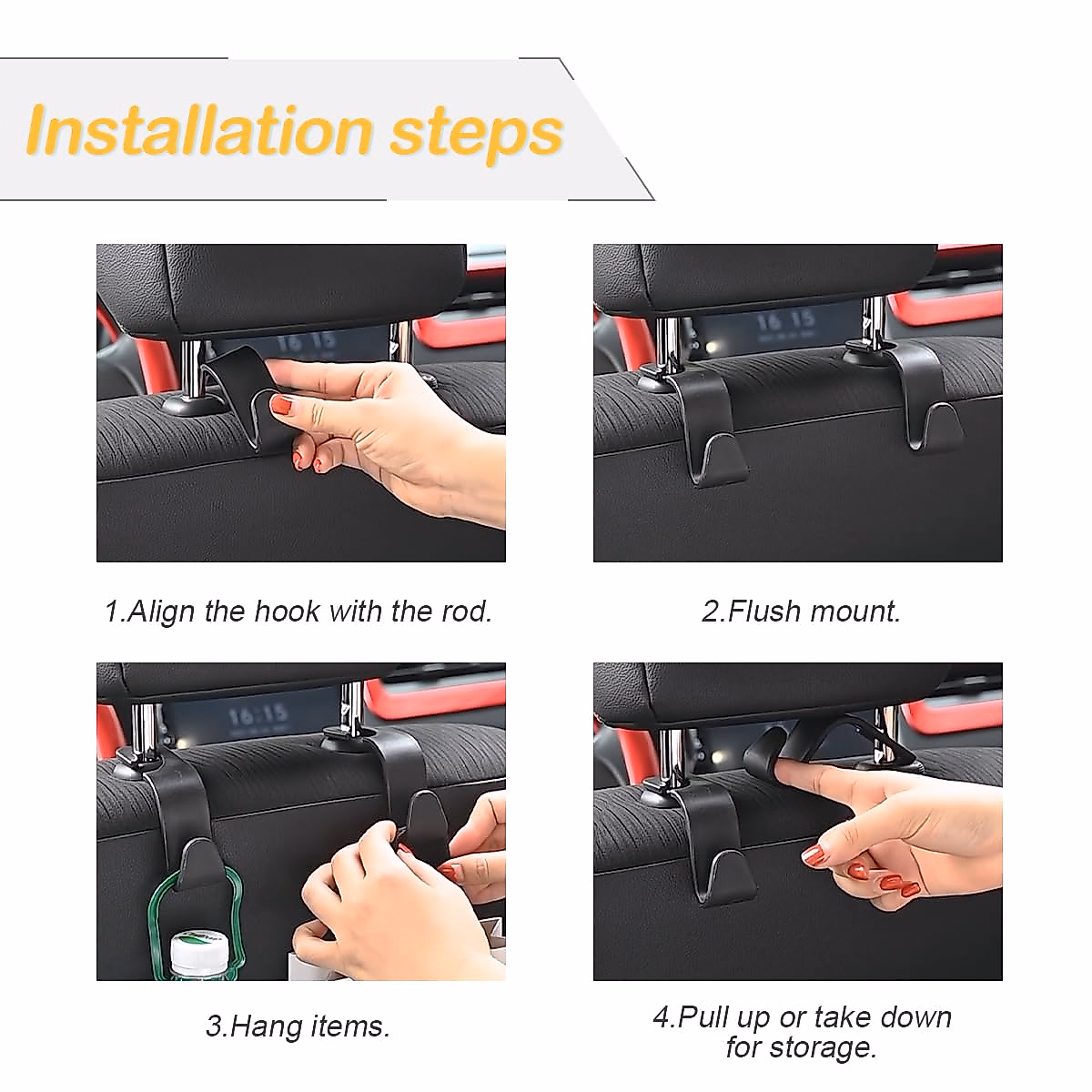 Osilly Car Seat Headrest Hook, 4 Pack Auto Seat Hanger Storage Organizer for Purse Handbag Coats Grocery Bags, Automotive Interior Accessories, Universal Vehicle Backseat Hanging Hook (Brown)