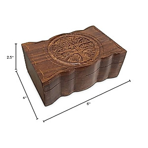 New Age Imports, Inc. GIFT IDEAS~ Tree of Life Carved Handmade Wooden Box 4 inches by 6 inches~Ideal for storing Jewelry, Coins, Tartot cards, Small Treasures, URN Box.