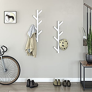 Ballucci Tree Coat Rack Wall Mounted, Wood Tree Branch Coat Hooks for Hats, Caps, Scarves, Umbrellas, Towels, Jewelry - White