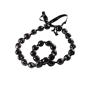 BNQL Chunky Hawaiian Kukui Nut Lei Necklace with Ribbon Bow Closure Graduation Gift (black)