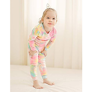 VAENAIT BABY Kids Junior 100% Cotton Sleepwear Pajamas 2pcs Set Tiedye-Rainbowneonpink-249 L