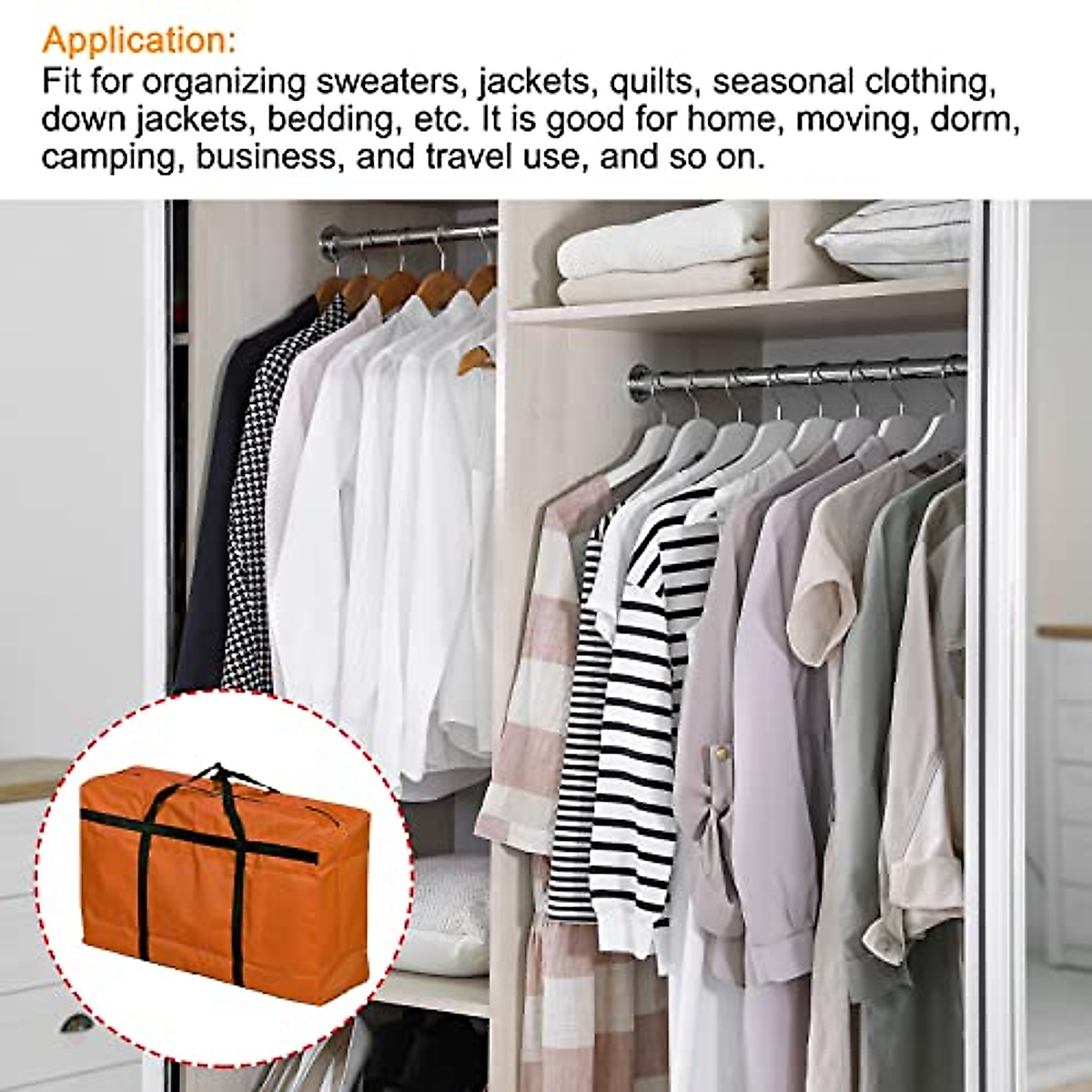 PATIKIL Storage Tote with Zippers, 125L Capacity Foldable Heavy Moving Tote Bags for Bedding Clothes, Orange