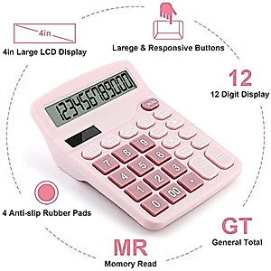 Ellieea Desk Calculator Large Display Pink