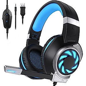 BUTFULAKE GH-1 Gaming Headset for PS5, PS4, Xbox One, Xbox One S, PC, Nintendo Switch, Mac, Laptop, 3.5mm Wired Pro Stereo Over Ear Gaming Headphones with Noise Cancelling Mic, LED Light (clue/Black)
