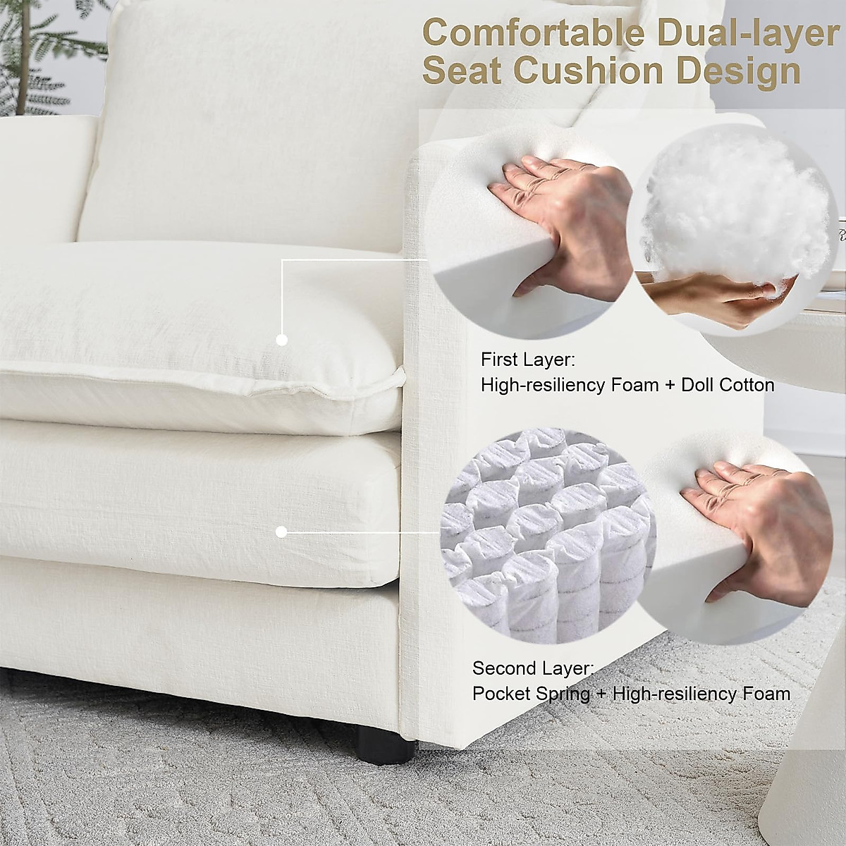 KIVENJAJA Chenille Single Sofa Chair, 41.4”W Oversized Accent Chairs, Modern Upholstered Deep Seat Comfy Armchair with Pillow for Living Room Bedroom Office Apartment, Beige