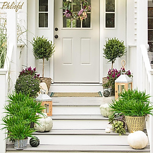 Phliofd 6Pcs Artificial Grass Fake Plants 17.3in 16 Leaves Outdoor Fake Grass UV Resistant Greenery Plastic Plants for Home Window Garden Office Patio Hanging Planter Pathway Front Porch Décor