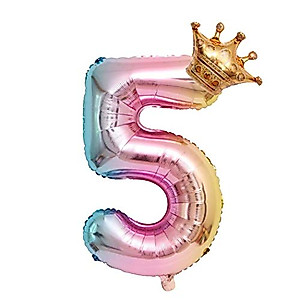 Number 5 Balloon,Children's Birthday Party Decorative Balloons, Digital Crown Aluminum Balloons (5)