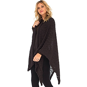 SHU-SHI Womens Cozy Knit Poncho Sweater Shawl Wrap Open Front Cape Lightweight Kimono
